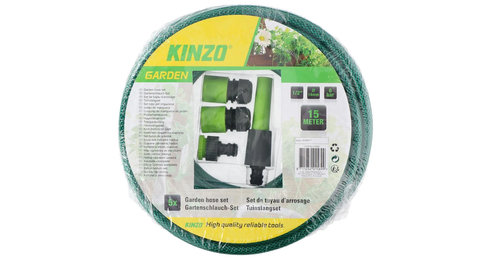 Kinzo locsolótömlő készlet, 1/2, 15 m, csatlakozókkal és szórófejjel - Öntözés, locsolás ...